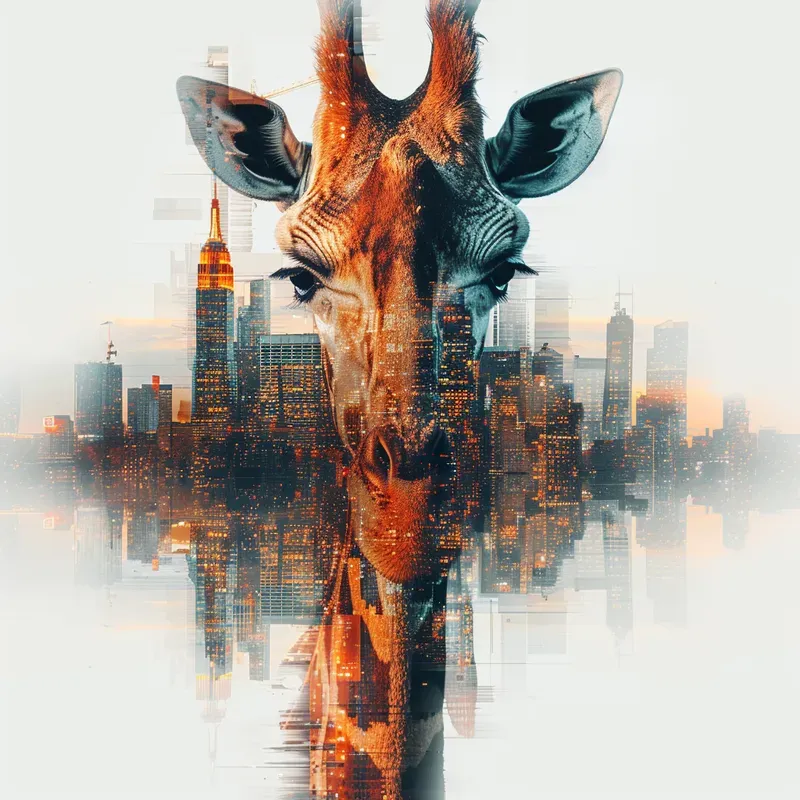 Urban Fauna Double Exposure Midjourney Prompt | PromptBase