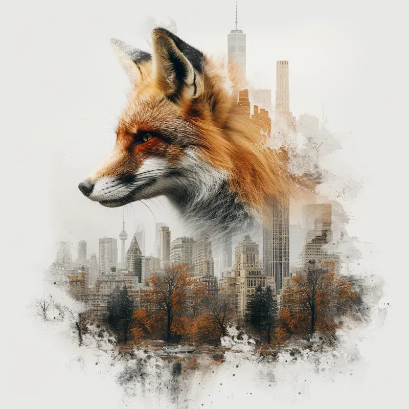 Urban Fauna Double Exposure Midjourney Prompt | PromptBase