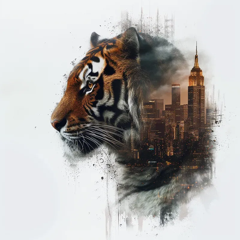 Urban Fauna Double Exposure Midjourney Prompt | PromptBase