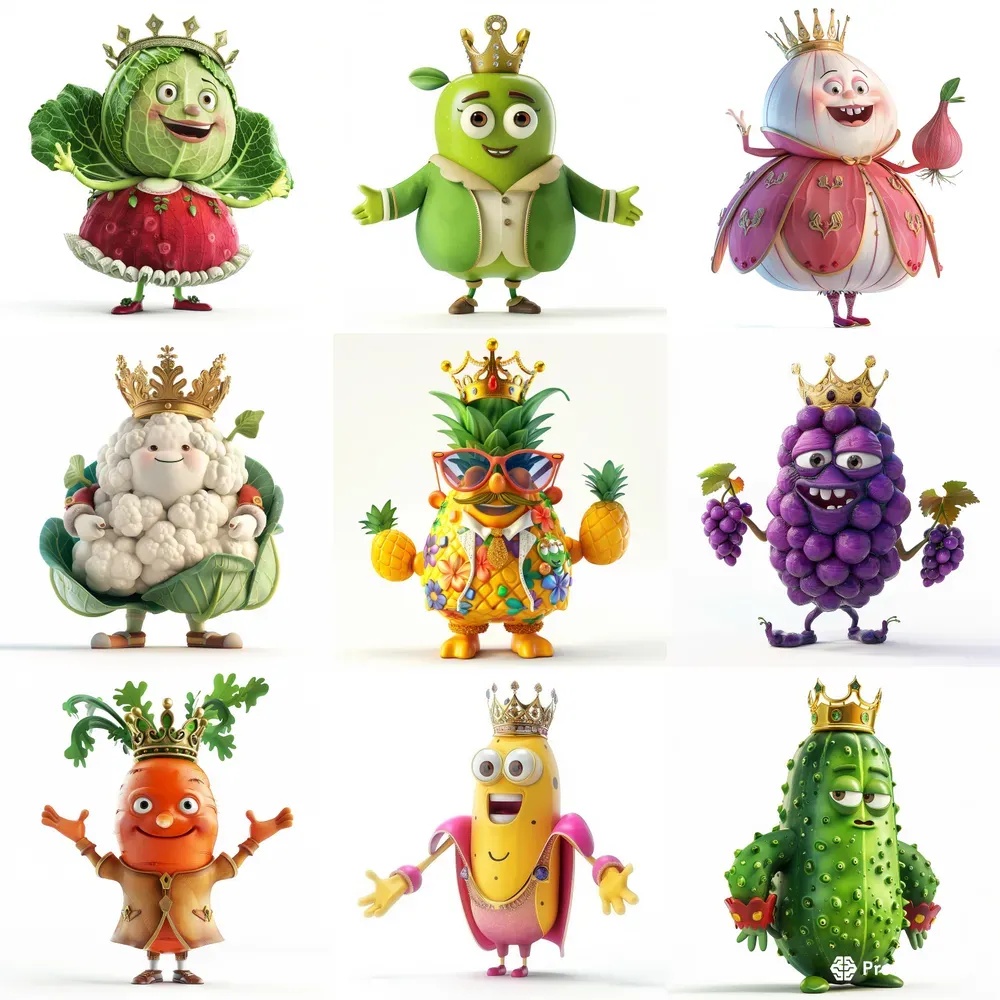 Queens And Kings Fruits And Vegetables Midjourney Prompt | PromptBase