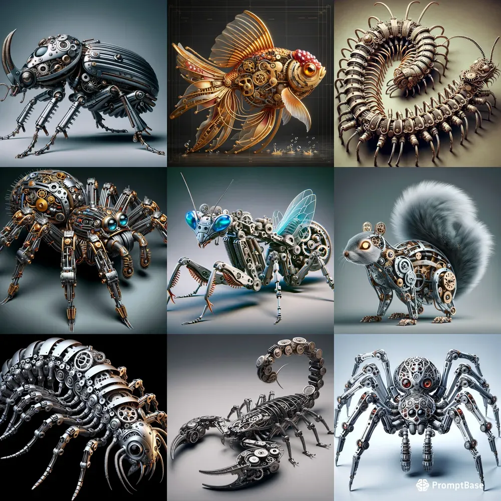 Metal Mechanical Insects Bugs Sculpts DALL·E Prompt | PromptBase