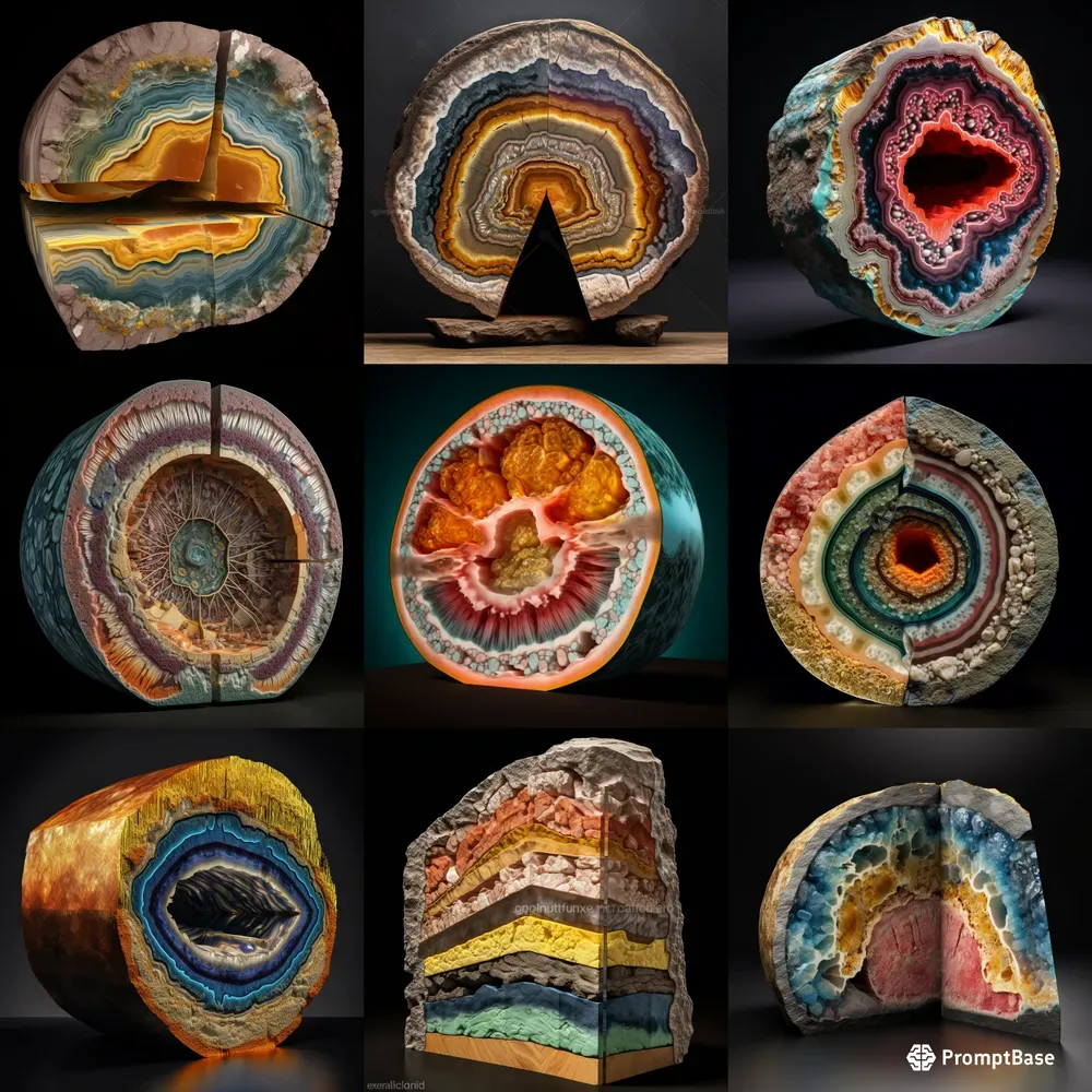 Cross-sections Of Rocks And Minerals Midjourney Prompt | PromptBase