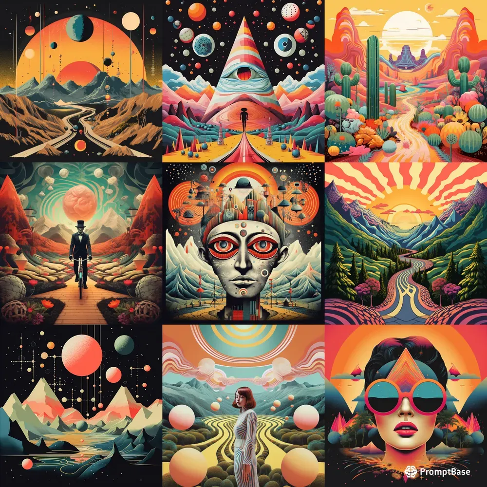 Flat Trippy Valley Albums Midjourney Prompt | PromptBase