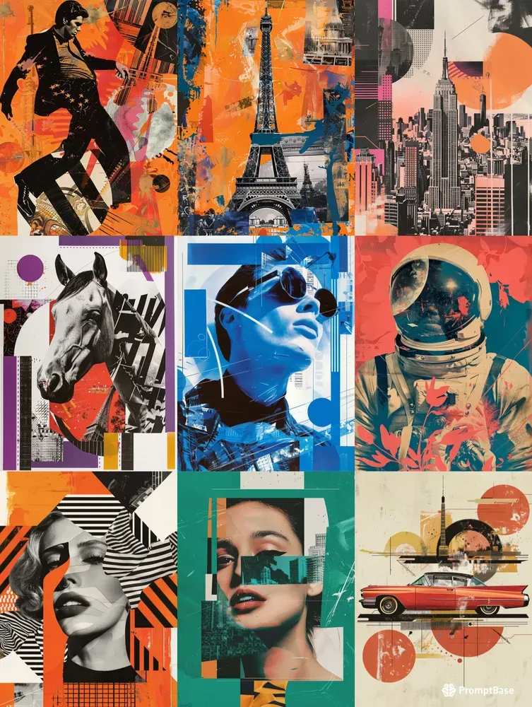 1960s Postmodern Collage Poster Wall Art Midjourney Prompt | PromptBase