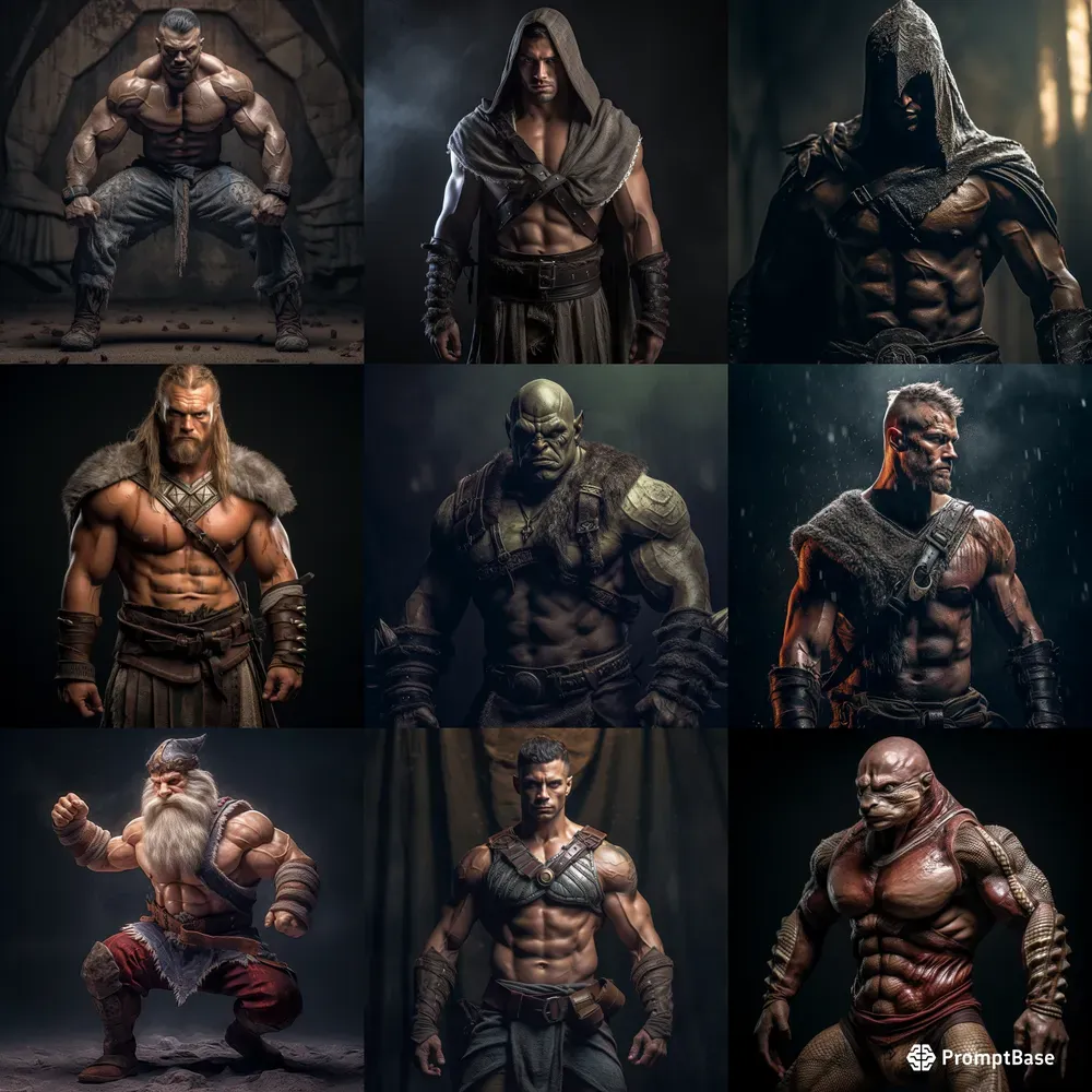 Muscular Warrior Designs Midjourney Prompt | PromptBase