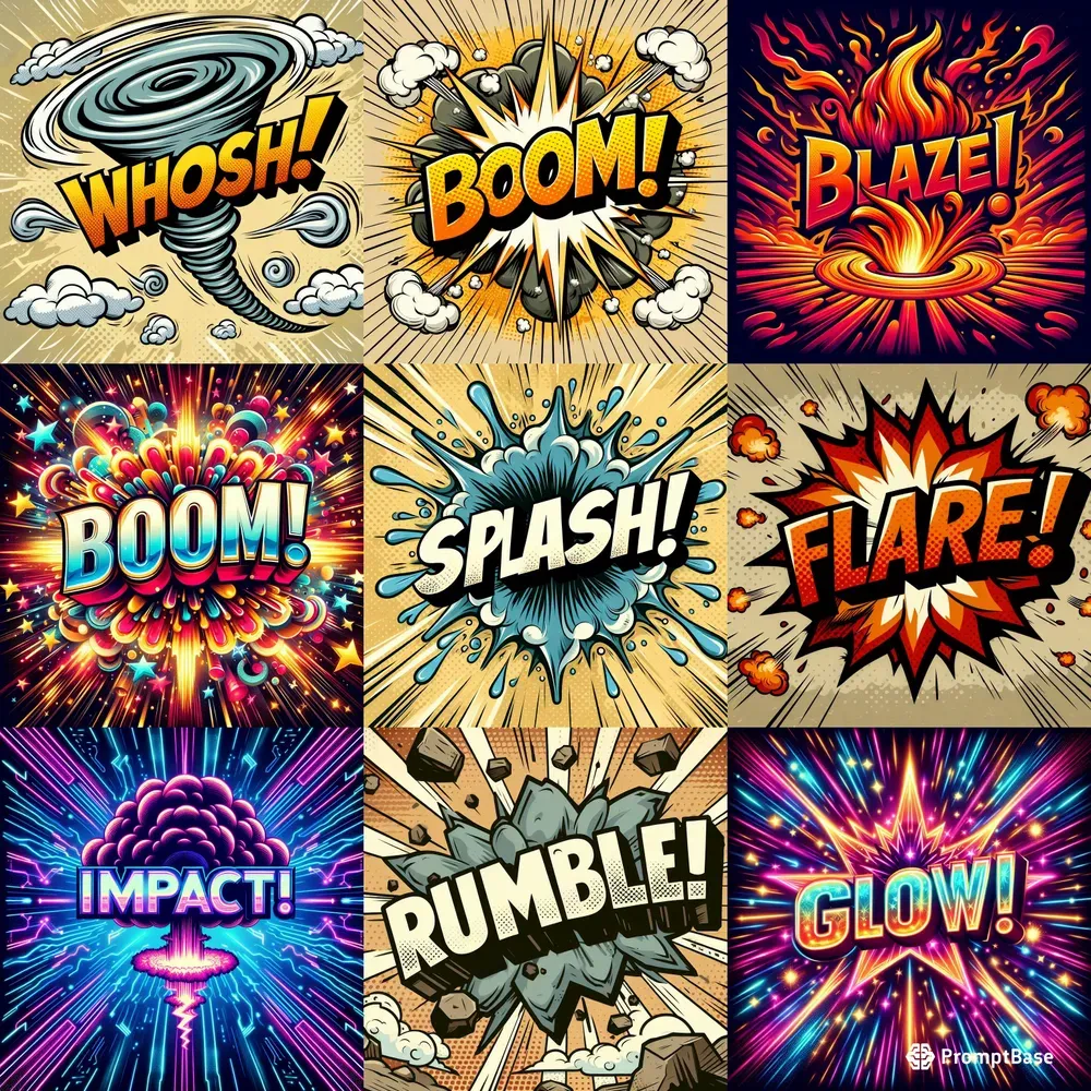 Comical Blasts With Different Textures DALL·E Prompt | PromptBase