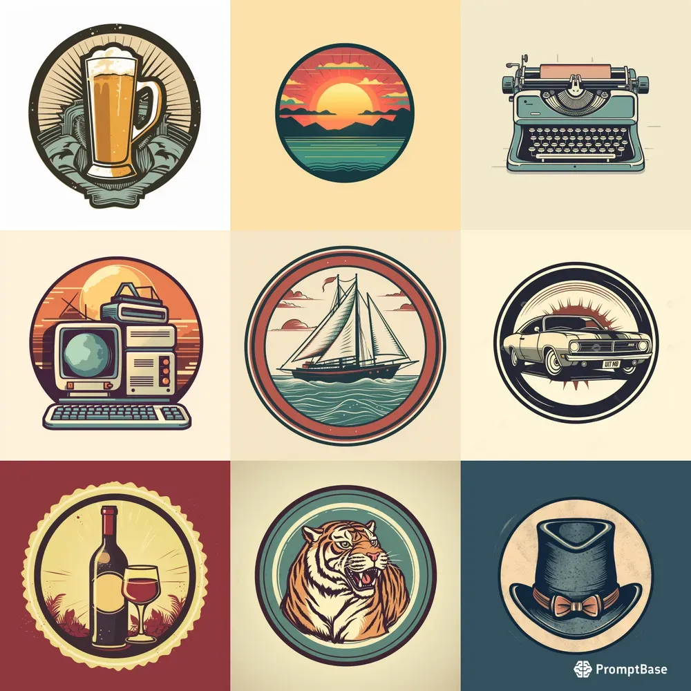Vintage Retro Vector Logo Designs Midjourney Prompt | PromptBase