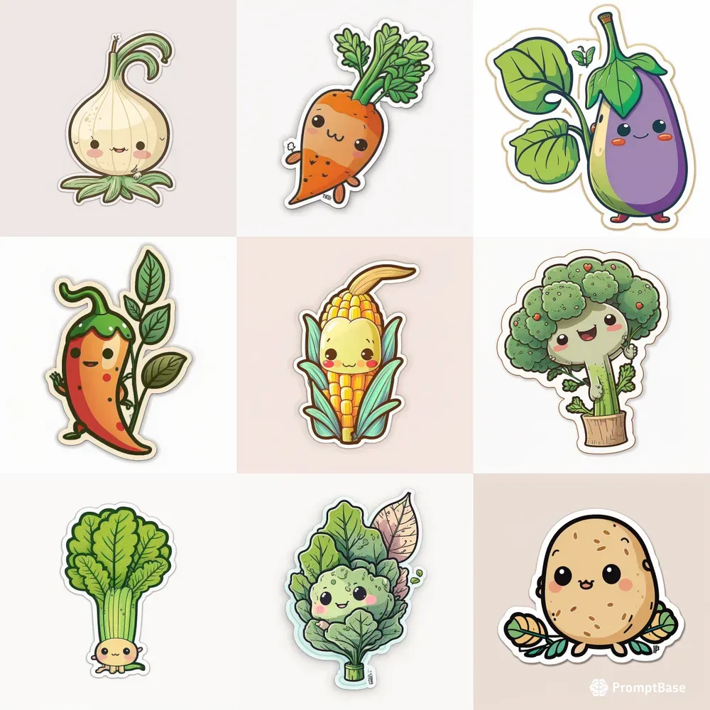 Cute Baby Vegetable Stickers Midjourney Prompt | PromptBase