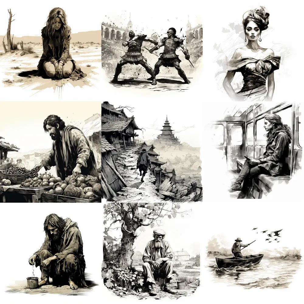 Detailed Faded Ink Drawings Midjourney Prompt | PromptBase