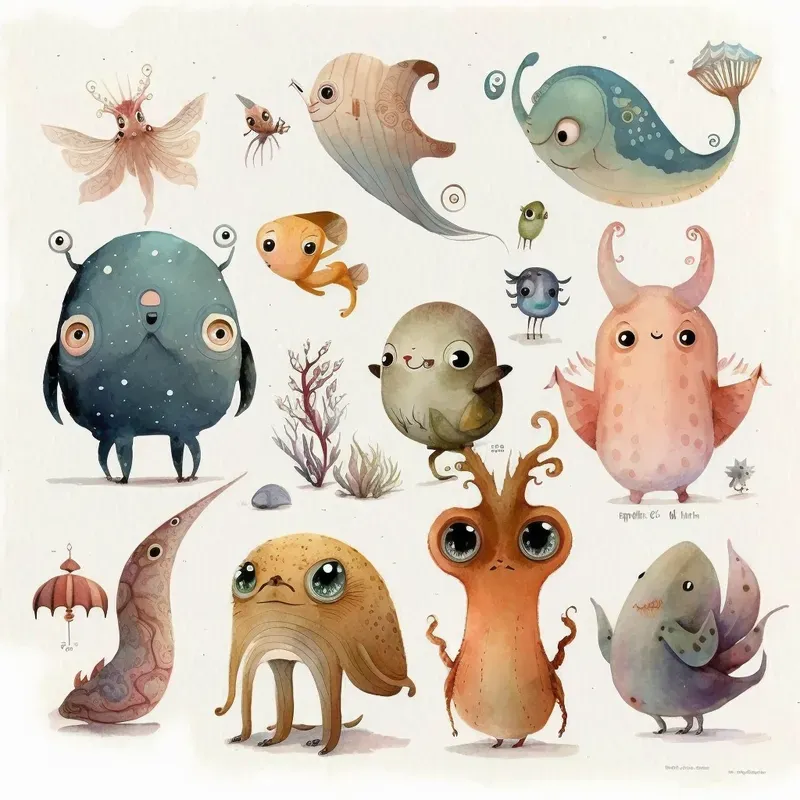 Cute 2D Monsters Sets Midjourney Prompt | PromptBase