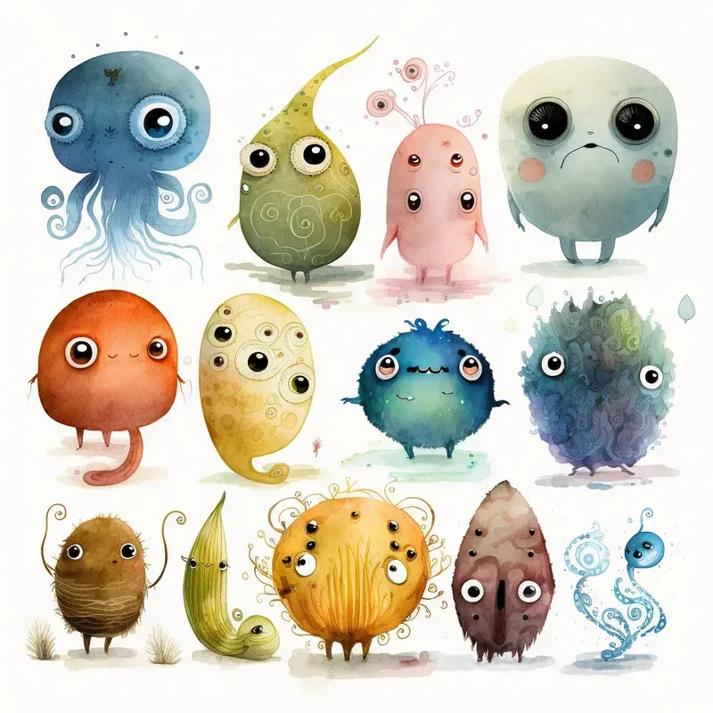 Cute 2D Monsters Sets Midjourney Prompt | PromptBase