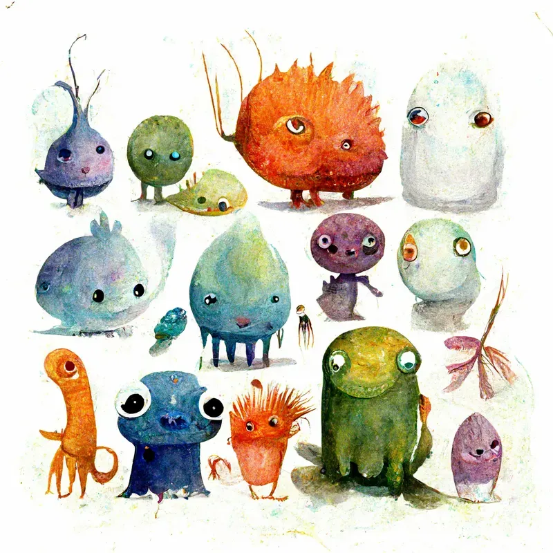 Cute 2D Monsters Sets Midjourney Prompt | PromptBase