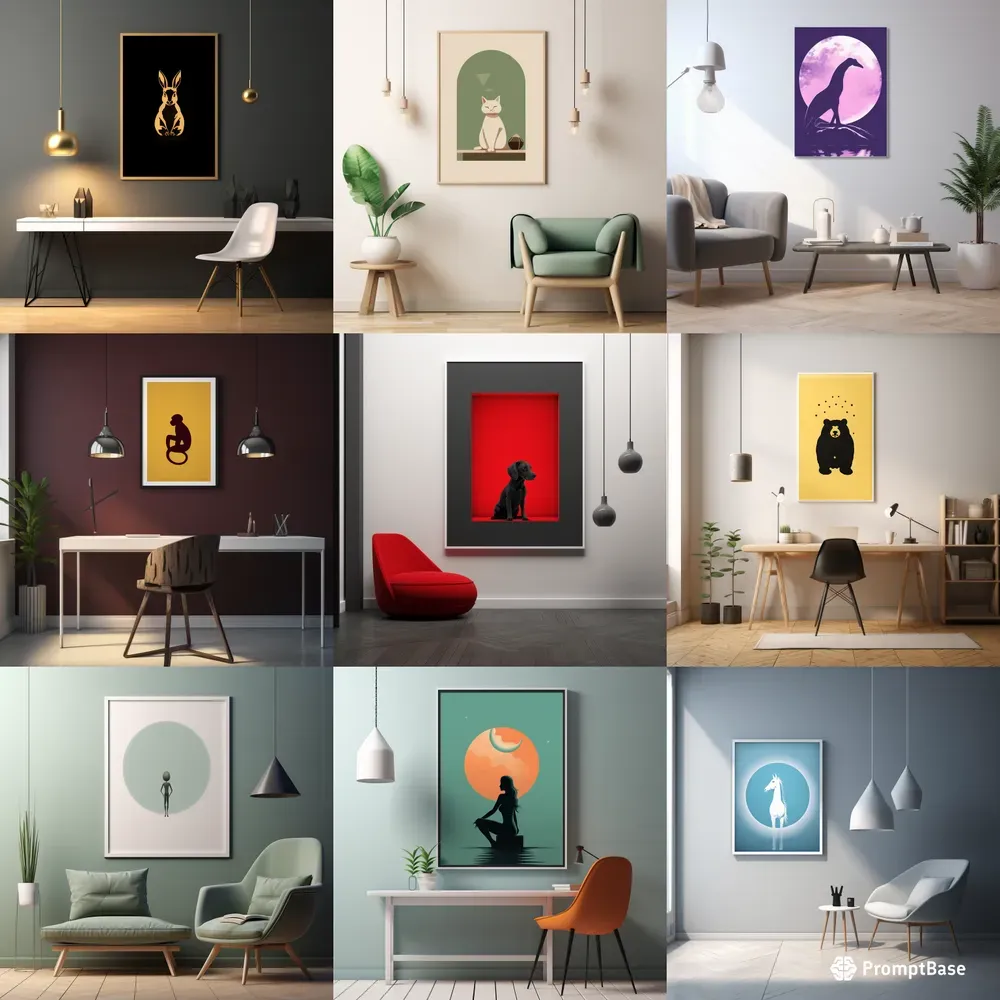Minimal Style Rooms With Animal Posters Midjourney Prompt | PromptBase