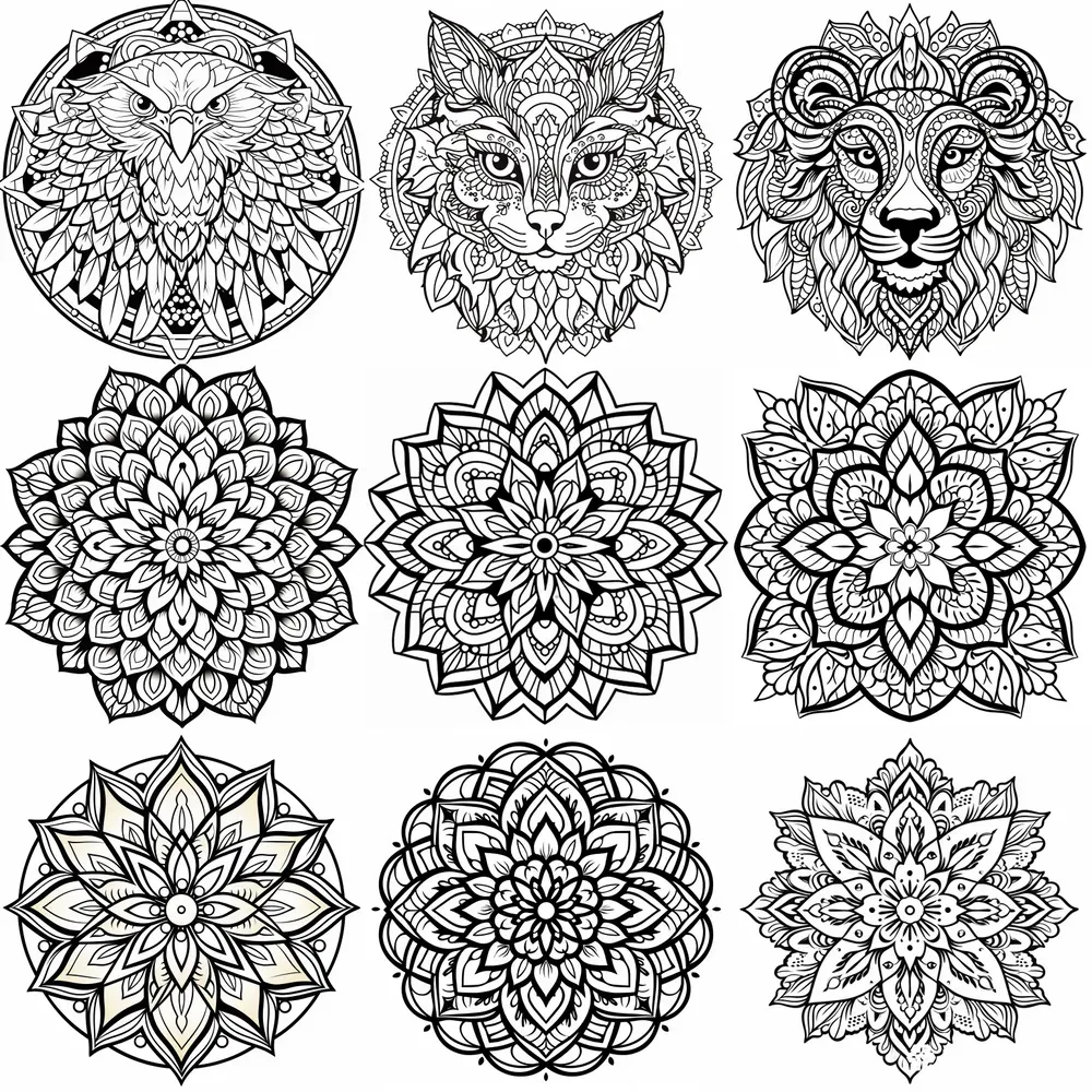 Bold Line Mandalas For Coloring Books Midjourney Prompt | PromptBase