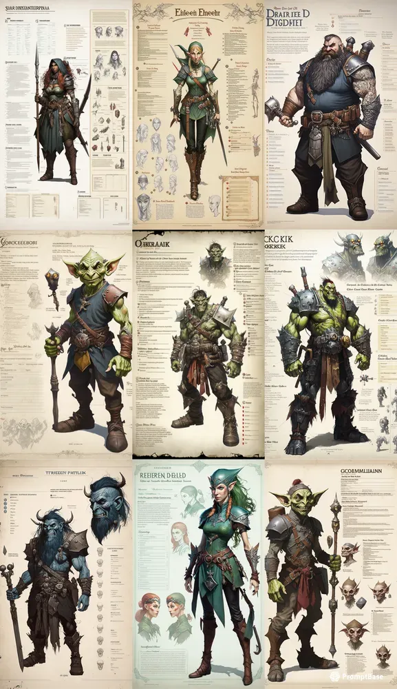 Tabletop Game Character Sheets Midjourney Prompt | PromptBase