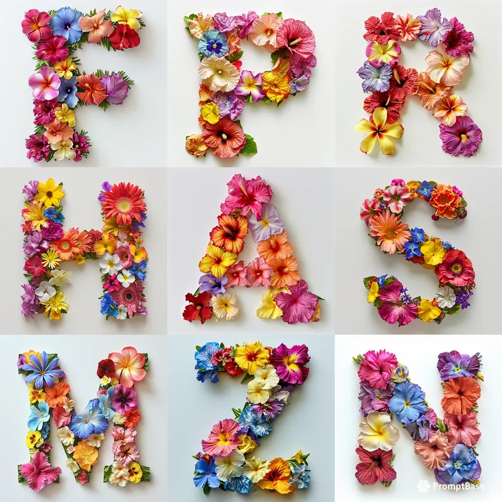 Realistic Flowers Made Letters Midjourney Prompt | PromptBase