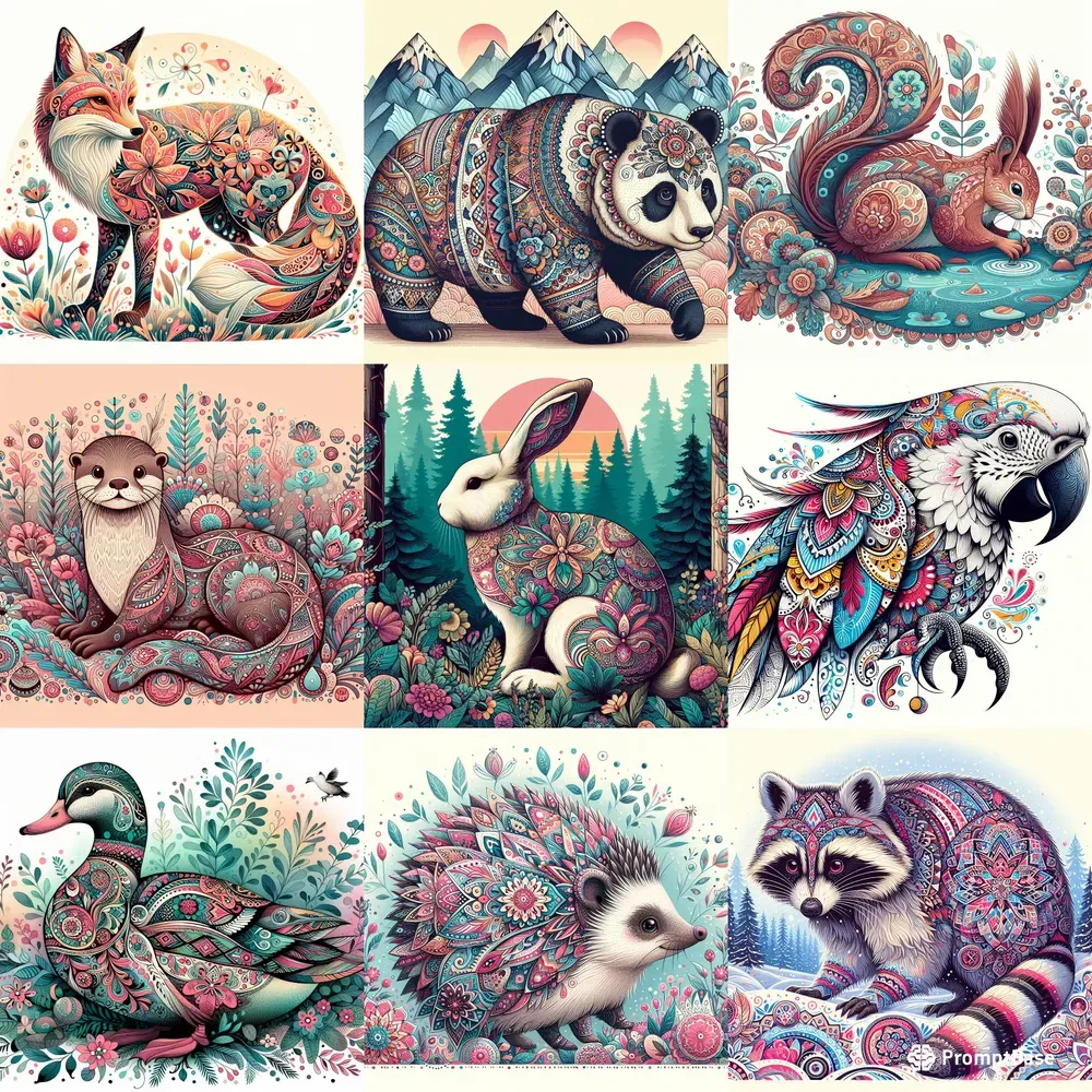 Scandinavian Folk Art Whimsical Animals DALL·E Prompt | PromptBase