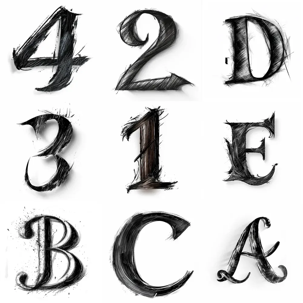 Alphabet Text Scrawl Letters And Numbers Midjourney Prompt | PromptBase