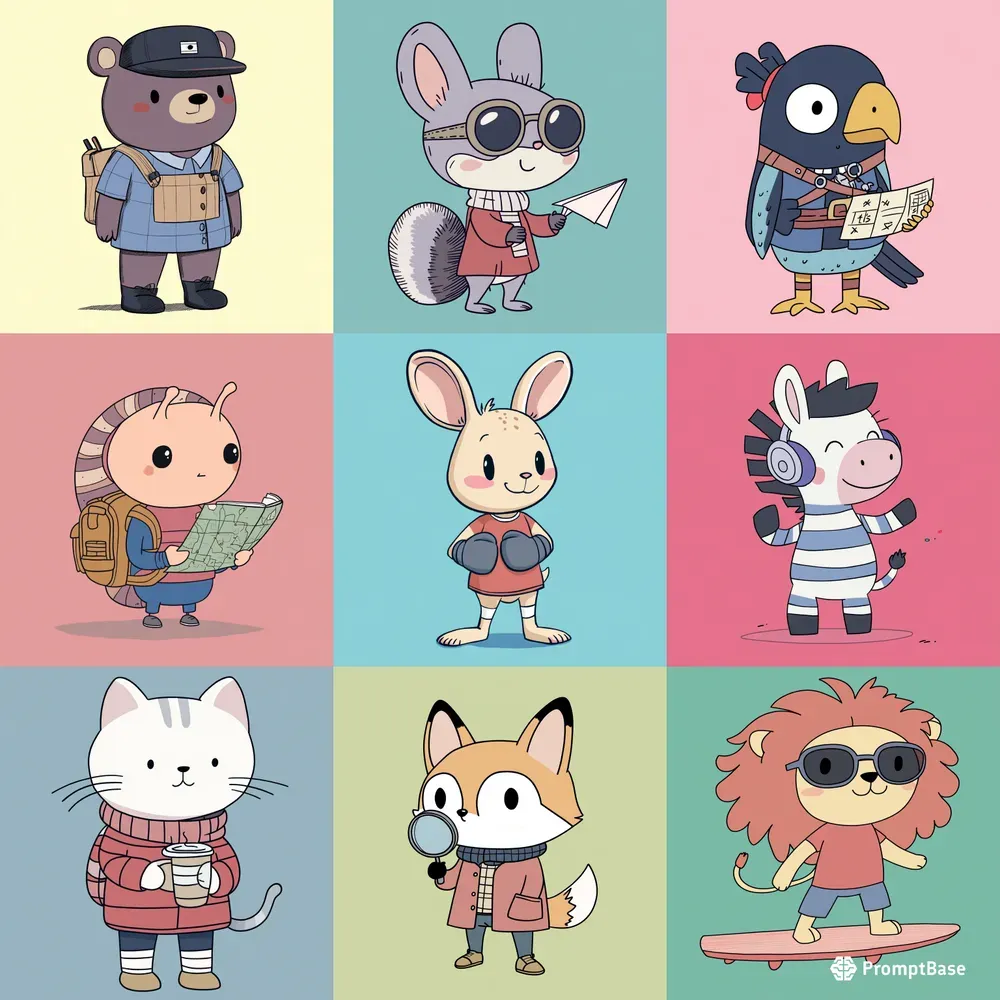 Minimalist Cartoon Fullbody Characters Midjourney Prompt | PromptBase