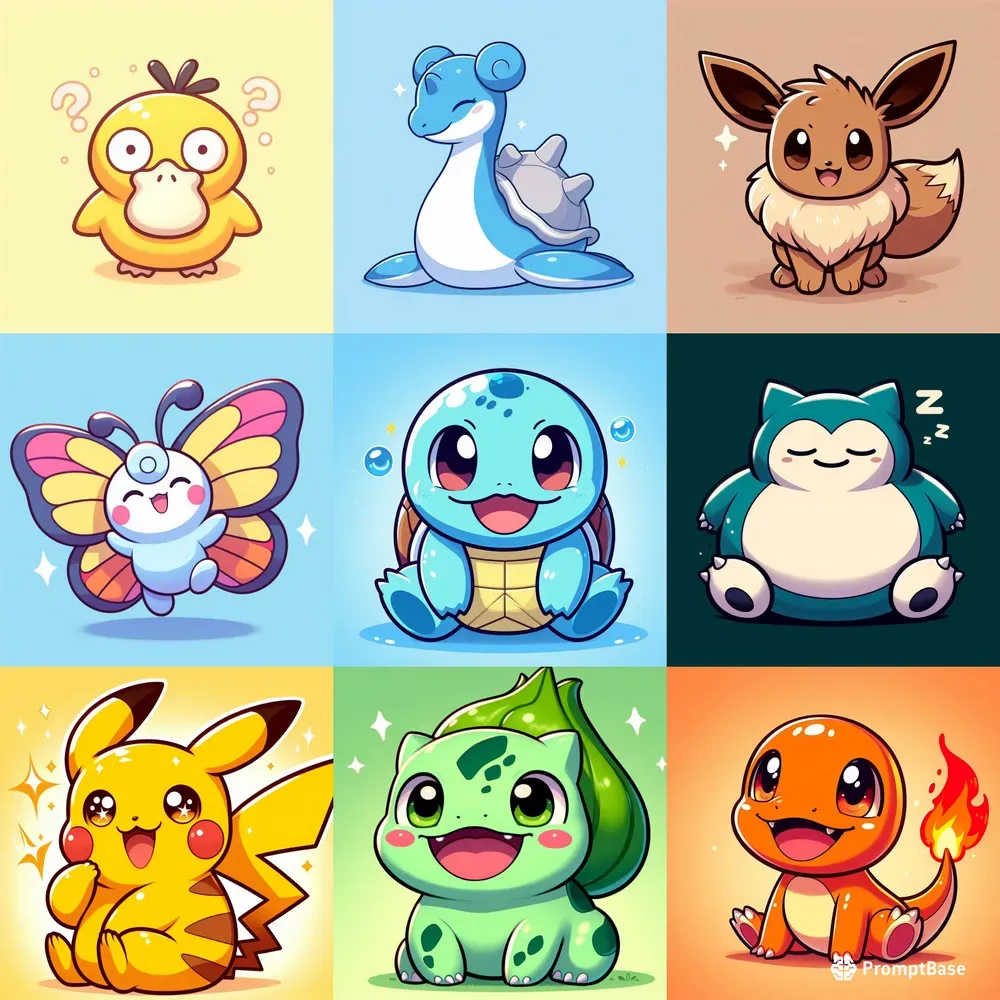 Joyful Pokemon Cartoon Characters DALL·E Prompt | PromptBase