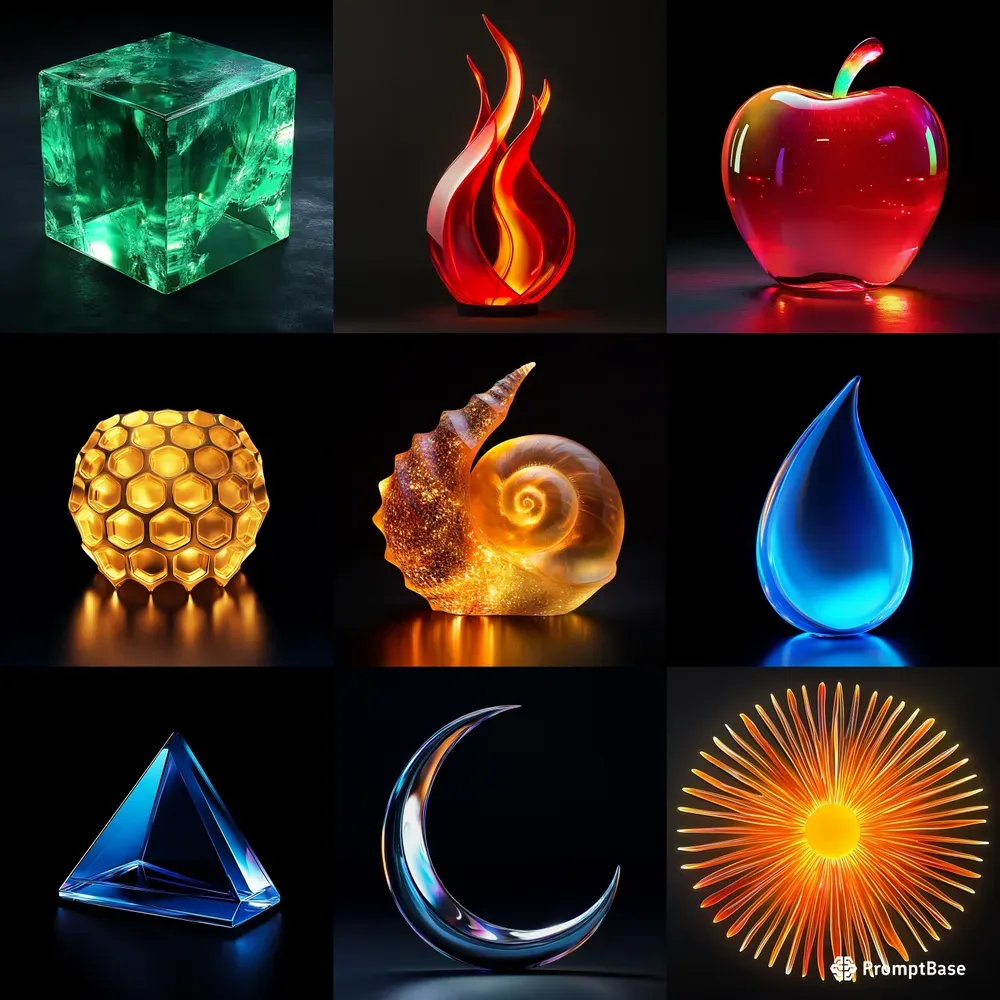 Vibrant 3D Resin Icons Ii Midjourney Prompt | PromptBase