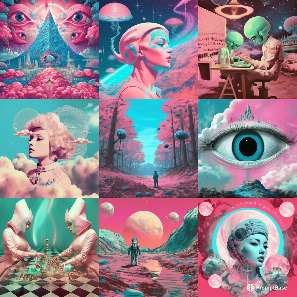 Surrealism Retro Zine Midjourney Prompt | PromptBase