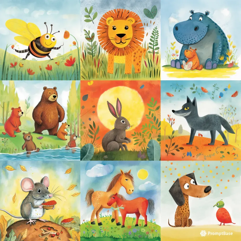 Animal Children Book Illustrations Midjourney Prompt | PromptBase