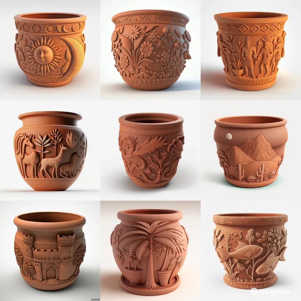 Terracotta Pot Designs Midjourney Prompt | PromptBase