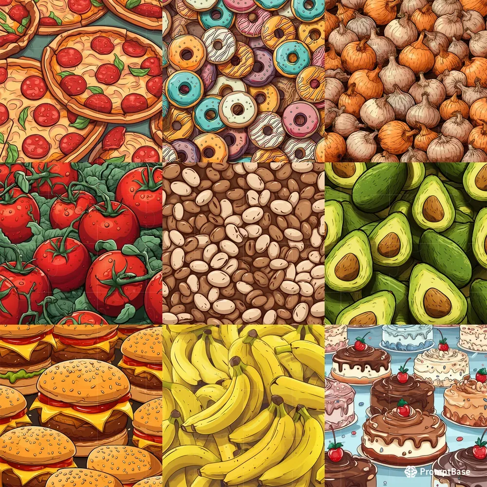 Cartoon Food Patterns Midjourney Prompt | PromptBase