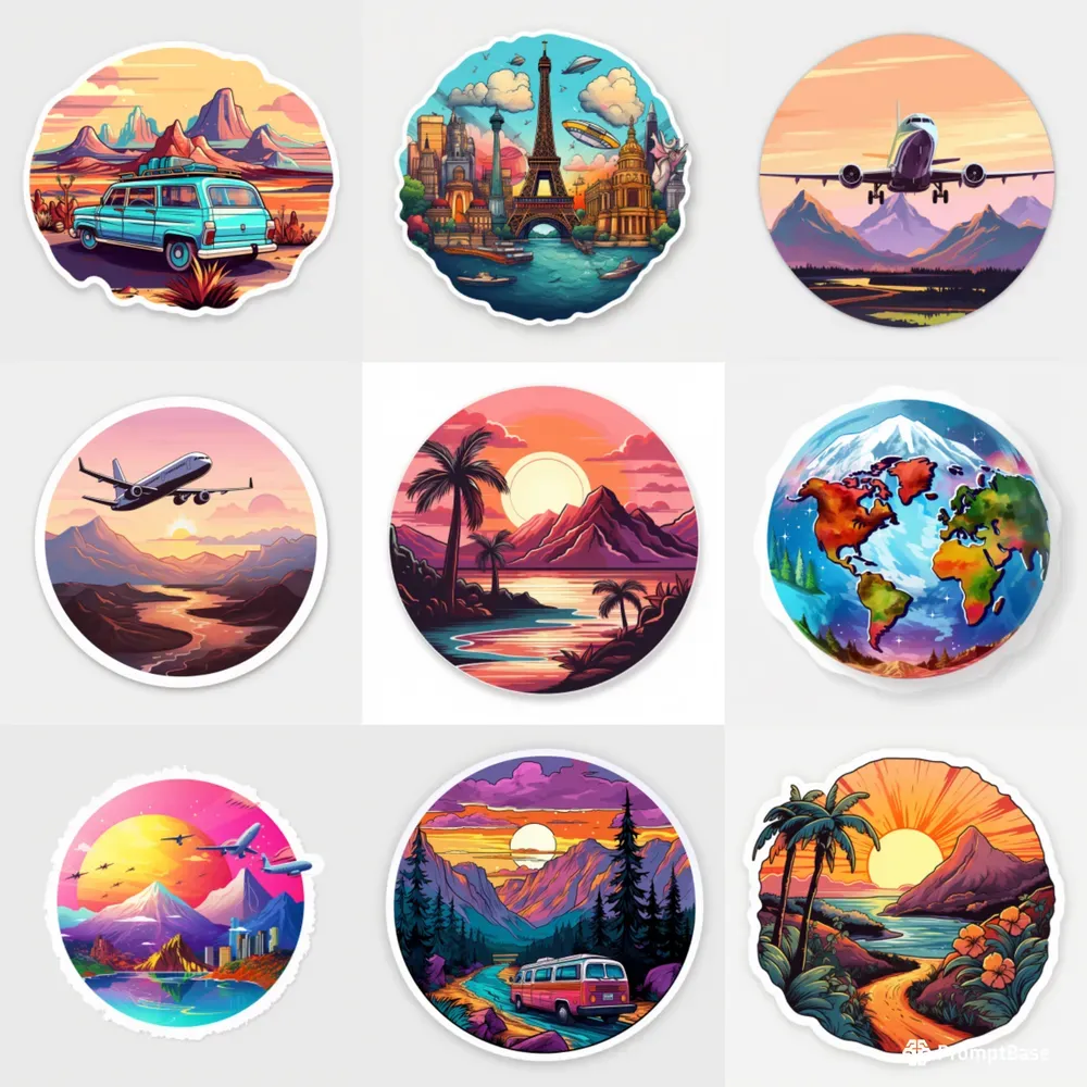 Whimsical Travel Stickers Midjourney Prompt | PromptBase