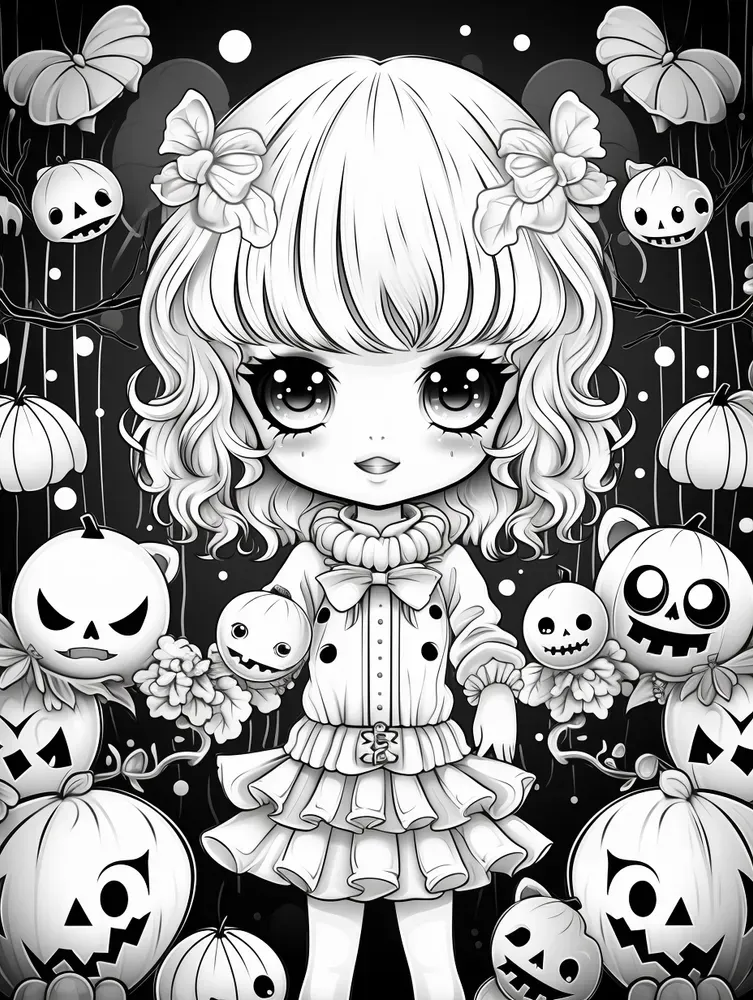 Chibi Coloring Pages Adult Coloring Pages Midjourney Prompt | PromptBase