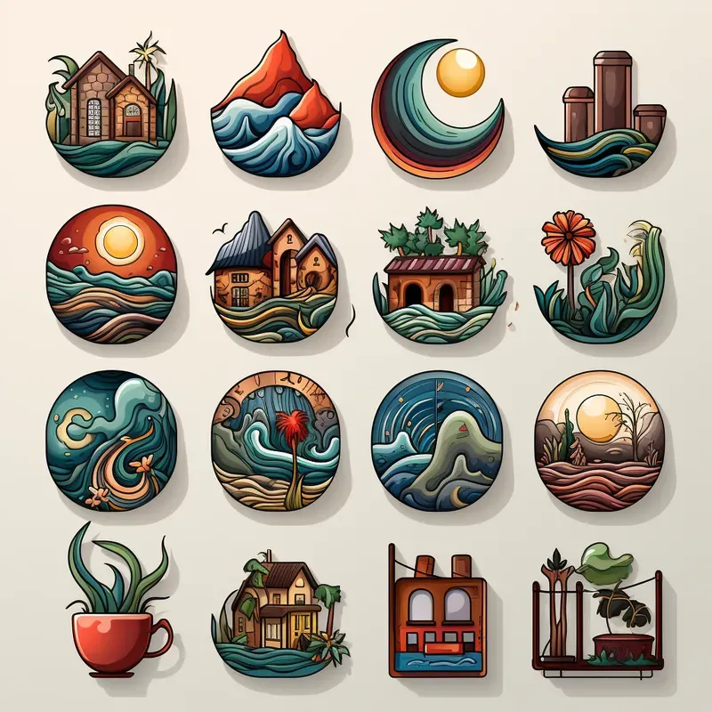 Harmonious Icon Illustrations Uxuis Midjourney Prompt | PromptBase