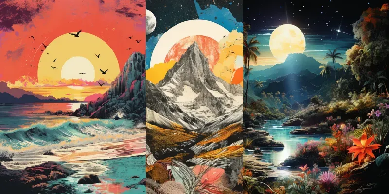 High Contrast Surreal Landscape Collages Midjourney Prompt | PromptBase