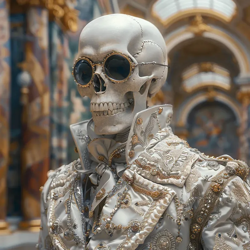 Skeletons In Designer Clothes Midjourney Prompt | PromptBase