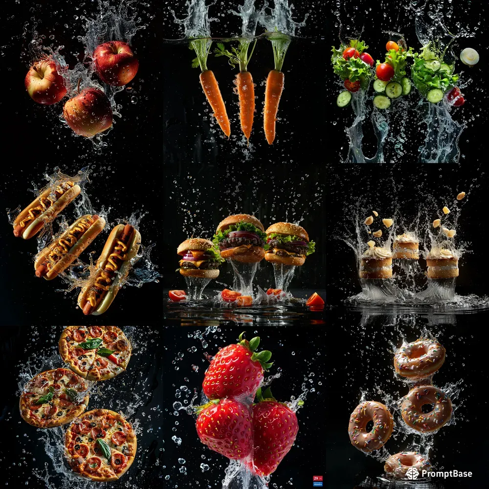 Food Splashing Photography Midjourney Prompt | PromptBase