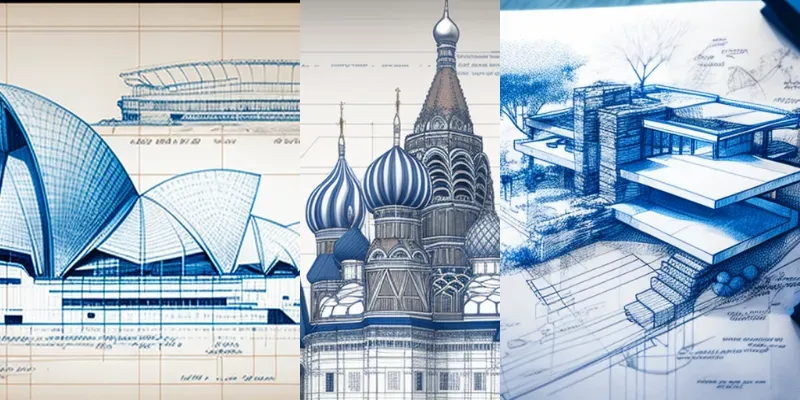 Blueprints Of Famous Buildings Midjourney Prompt | PromptBase