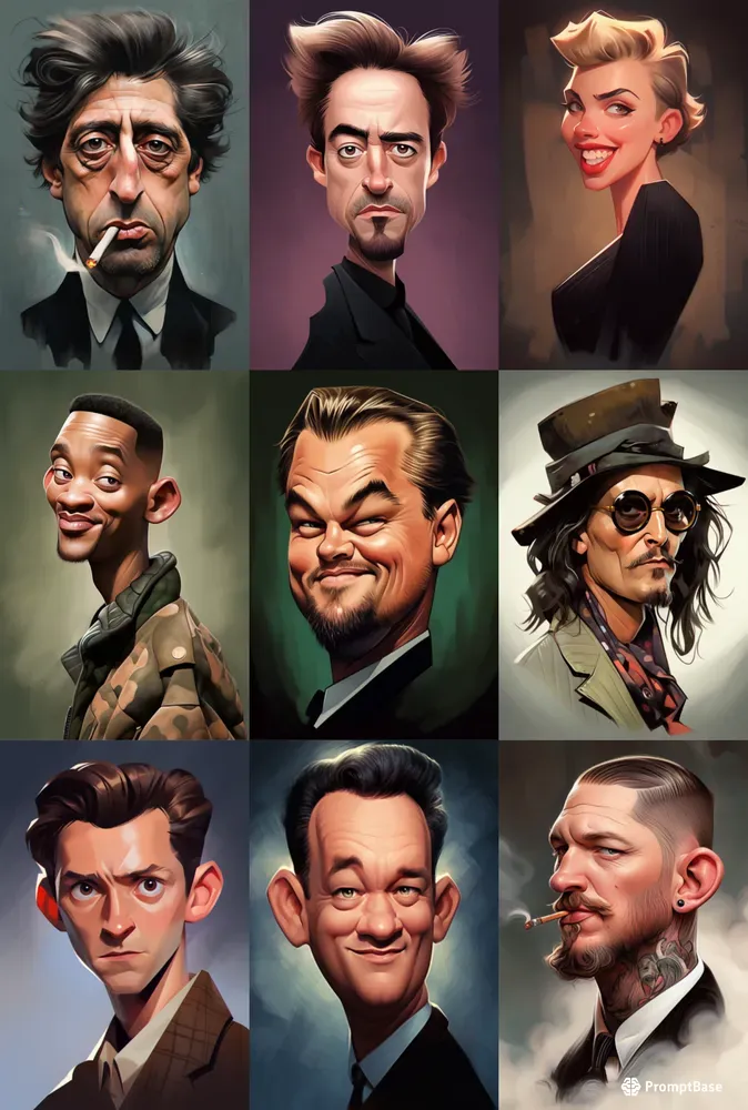 Caricatures Of Famous Actors Midjourney Prompt | PromptBase