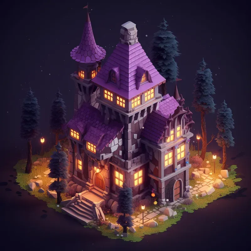 Low Poly Isometric Dark Fantasy Buildings Midjourney Prompt | PromptBase