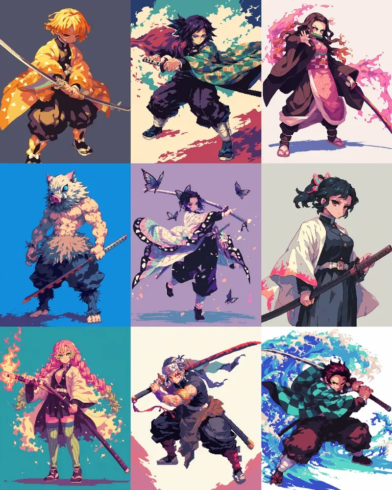 Pixel Demon Slayer Magics Midjourney Prompt | PromptBase