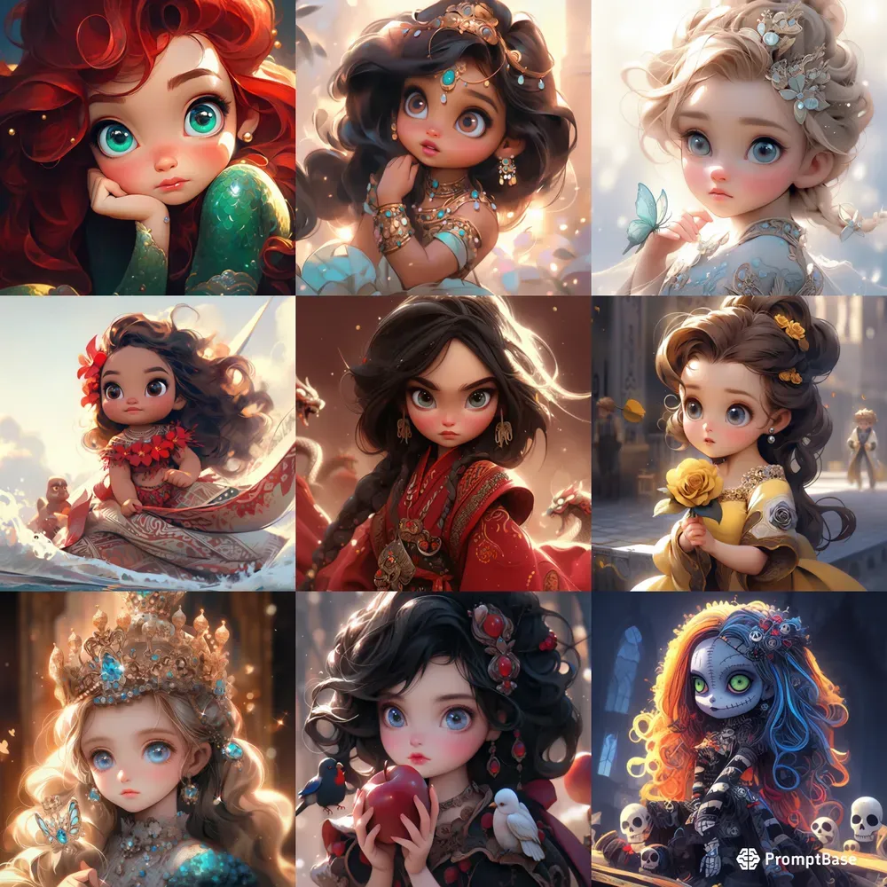 Cute Disney Princesses Midjourney Prompt | PromptBase