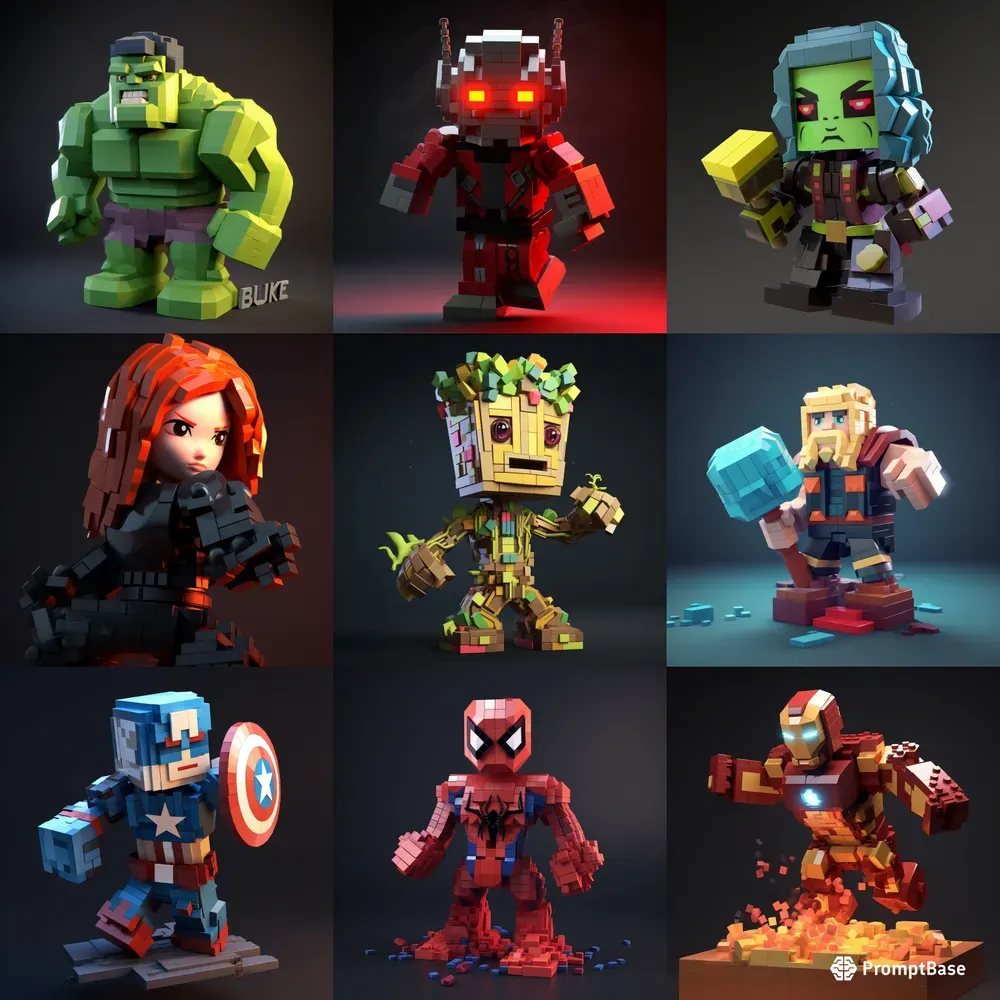 Blocky Versions Of Marvel Characters Midjourney Prompt | PromptBase