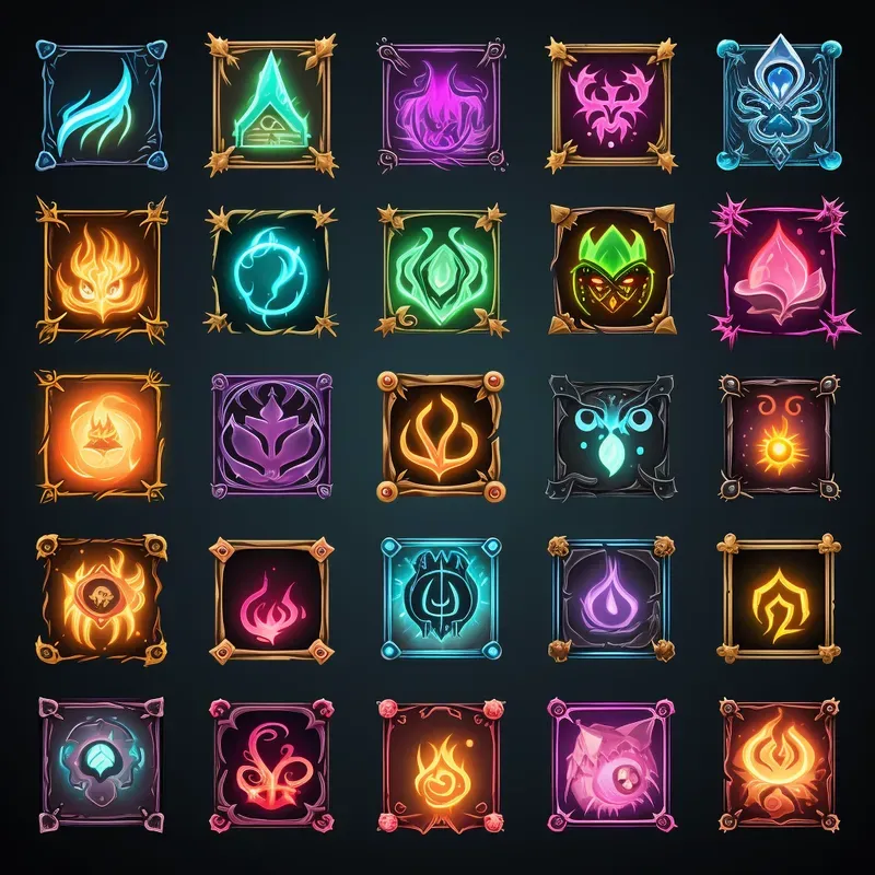 Video Game Spell Icons Midjourney Prompt | PromptBase