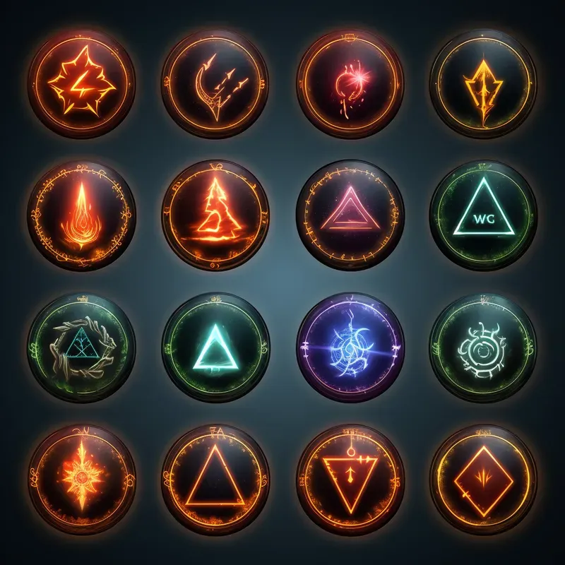 Video Game Spell Icons Midjourney Prompt | PromptBase