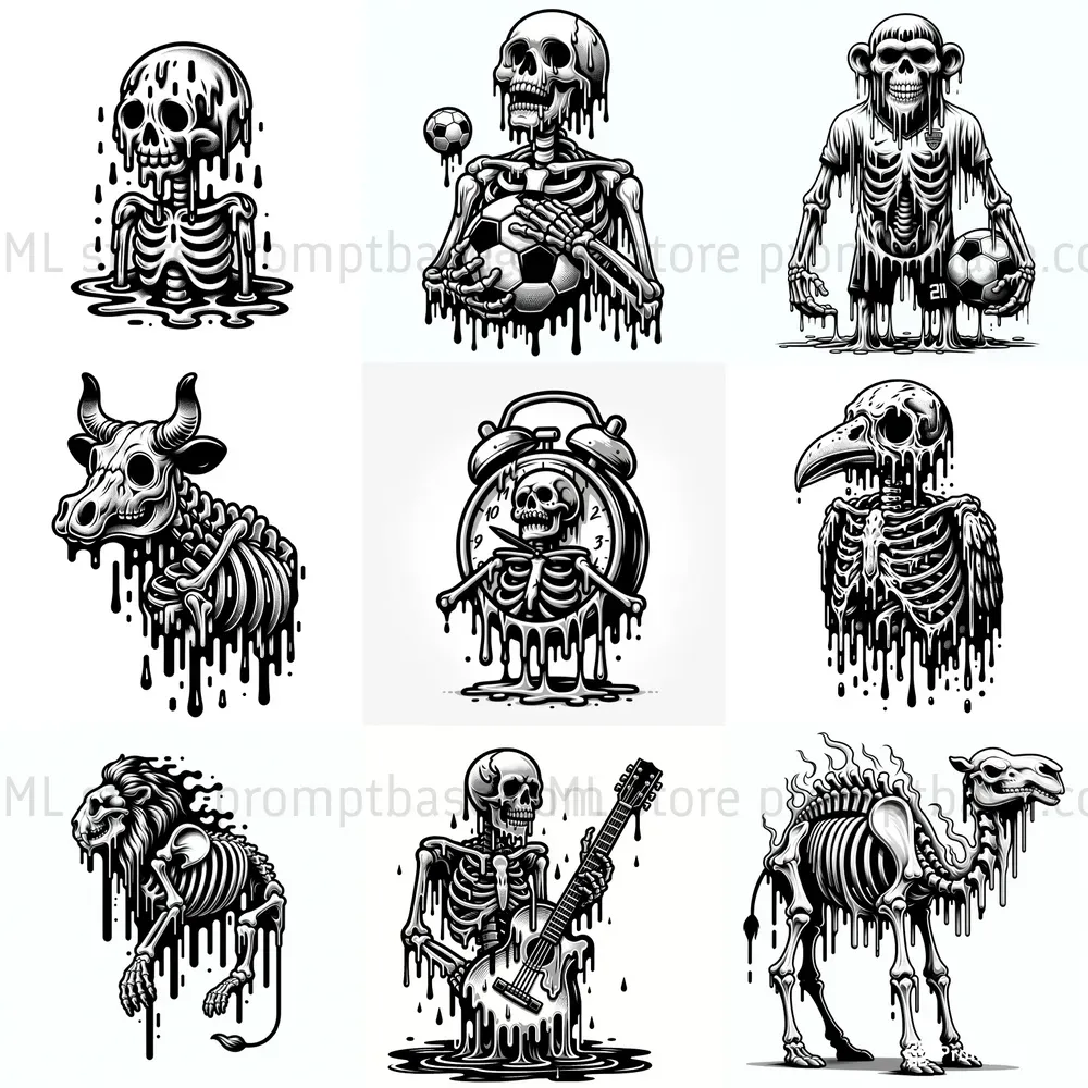 Melting Skeleton Vector Art DALL·E Prompt | PromptBase