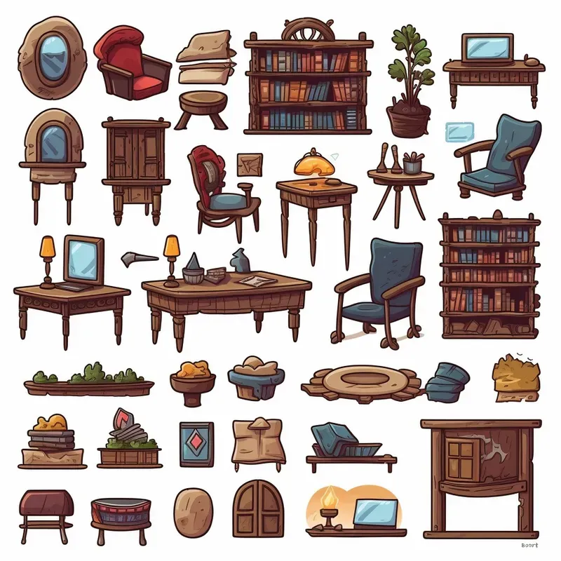 Fantasy RPG 2D Game Furniture Midjourney Prompt | PromptBase