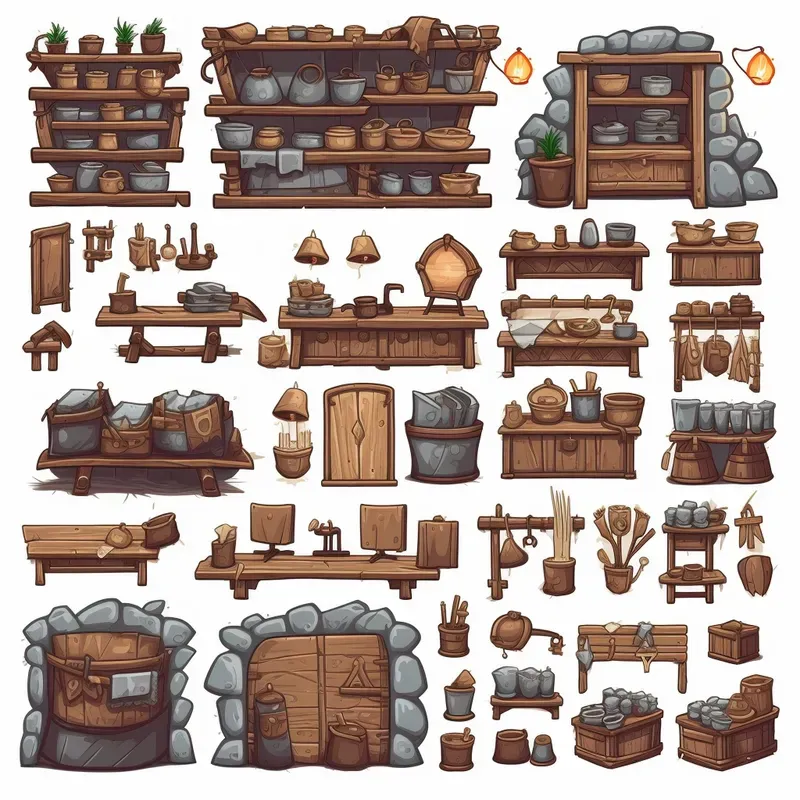 Fantasy RPG 2D Game Furniture Midjourney Prompt | PromptBase