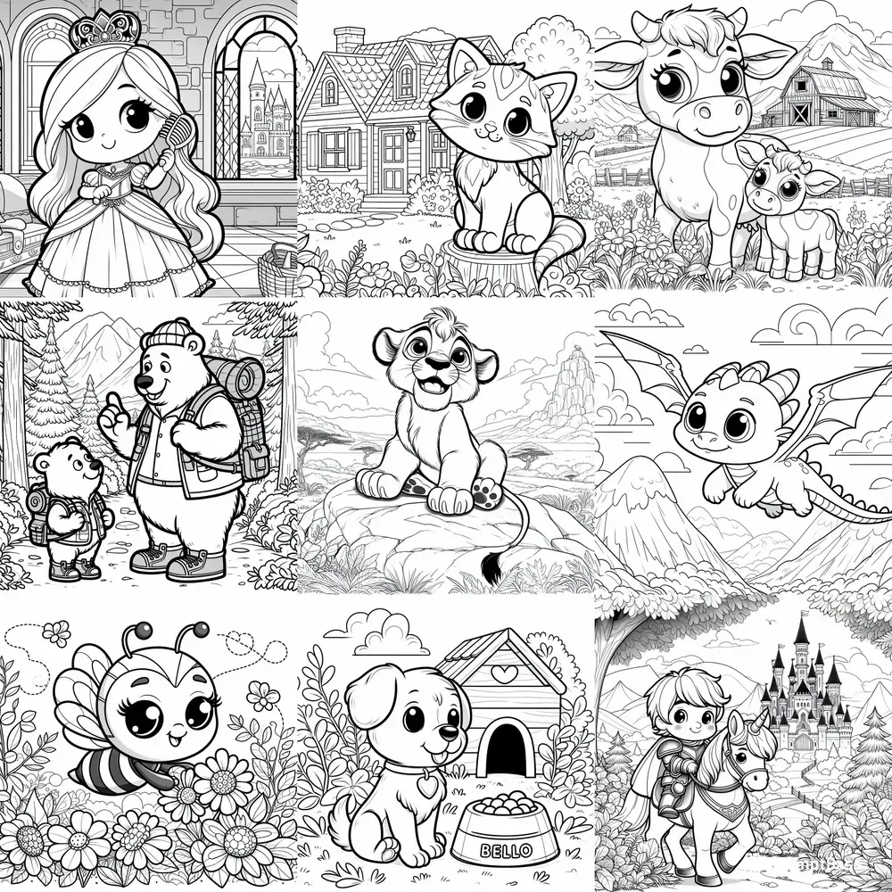 Adorable Childrens Coloring Book Pages DALL·E Prompt | PromptBase