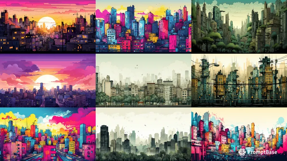 Illustrated Cityscapes Midjourney Prompt | PromptBase