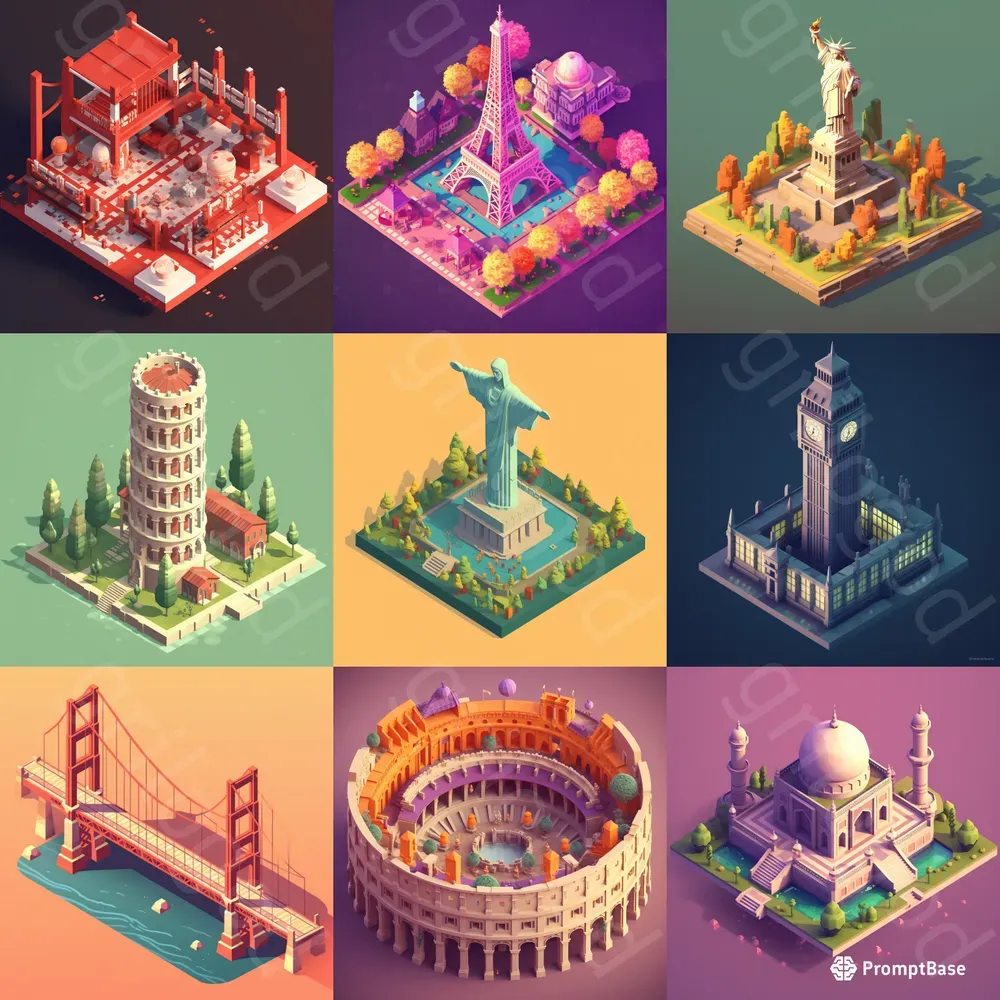 Isometric Landmarks Midjourney Prompt | PromptBase