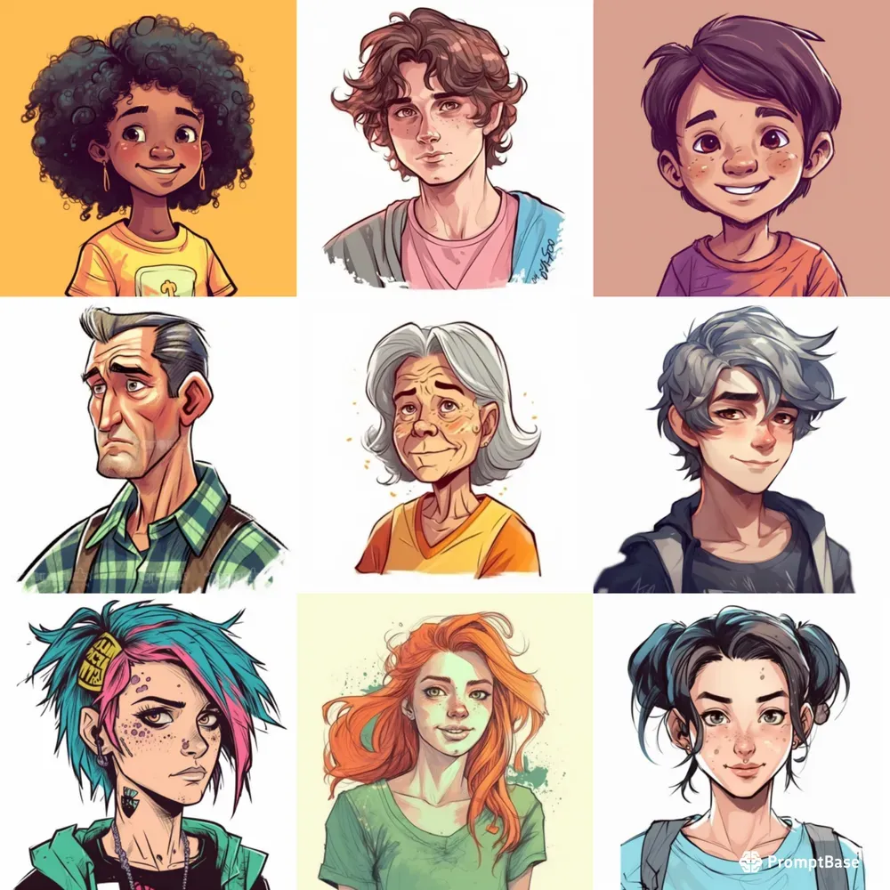 Cartoonstyle Illustrations Portraits Midjourney Prompt | PromptBase